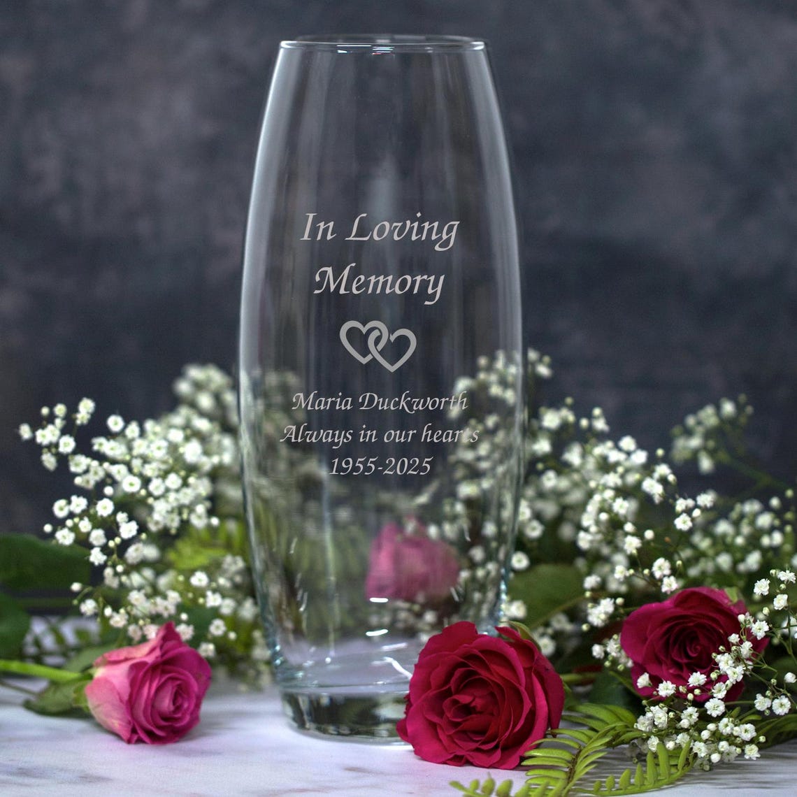 Personalised in Loving Memory Bullet Glass Vase Laser Engraved Memorial ...