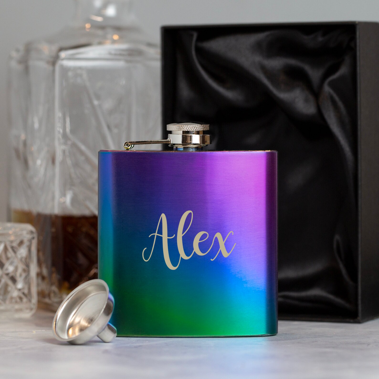 Engraved Rainbow Name 6oz Hip Flask Custom Stainless Steel for - Etsy