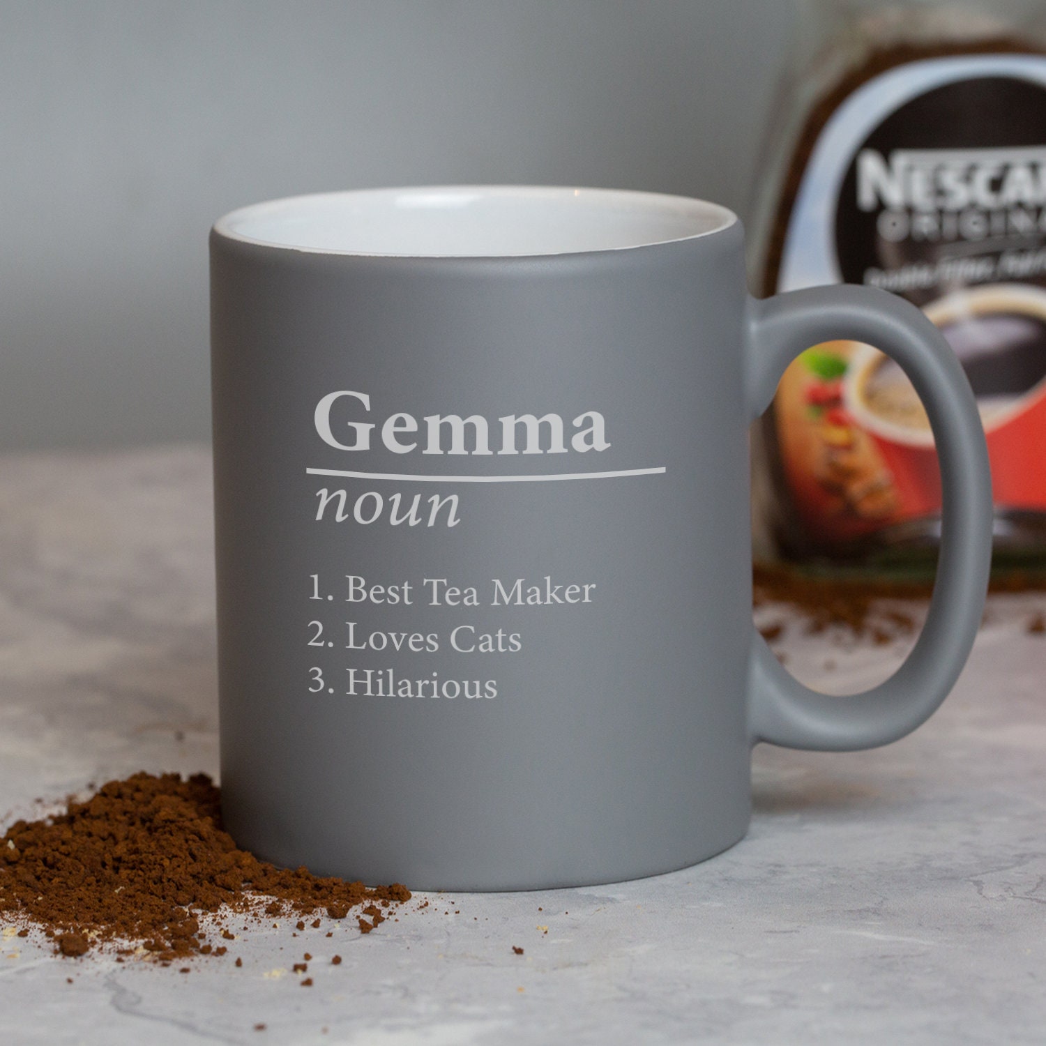 Personalised Name Definition Grey Satin Mug Laser Engraved - Etsy