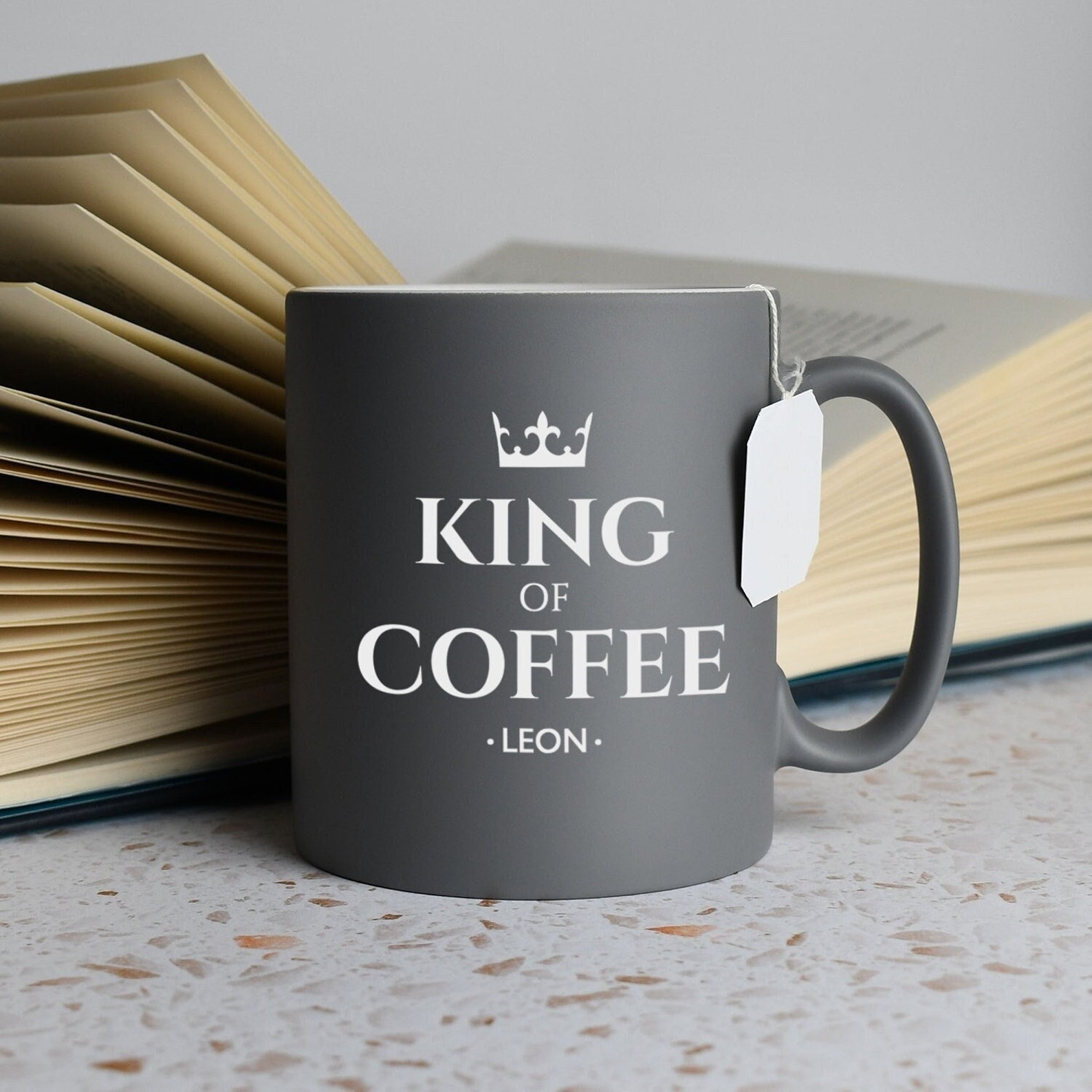 Personalised King of Grey Satin Mug Laser Engraved Gifts Ideas Presents ...