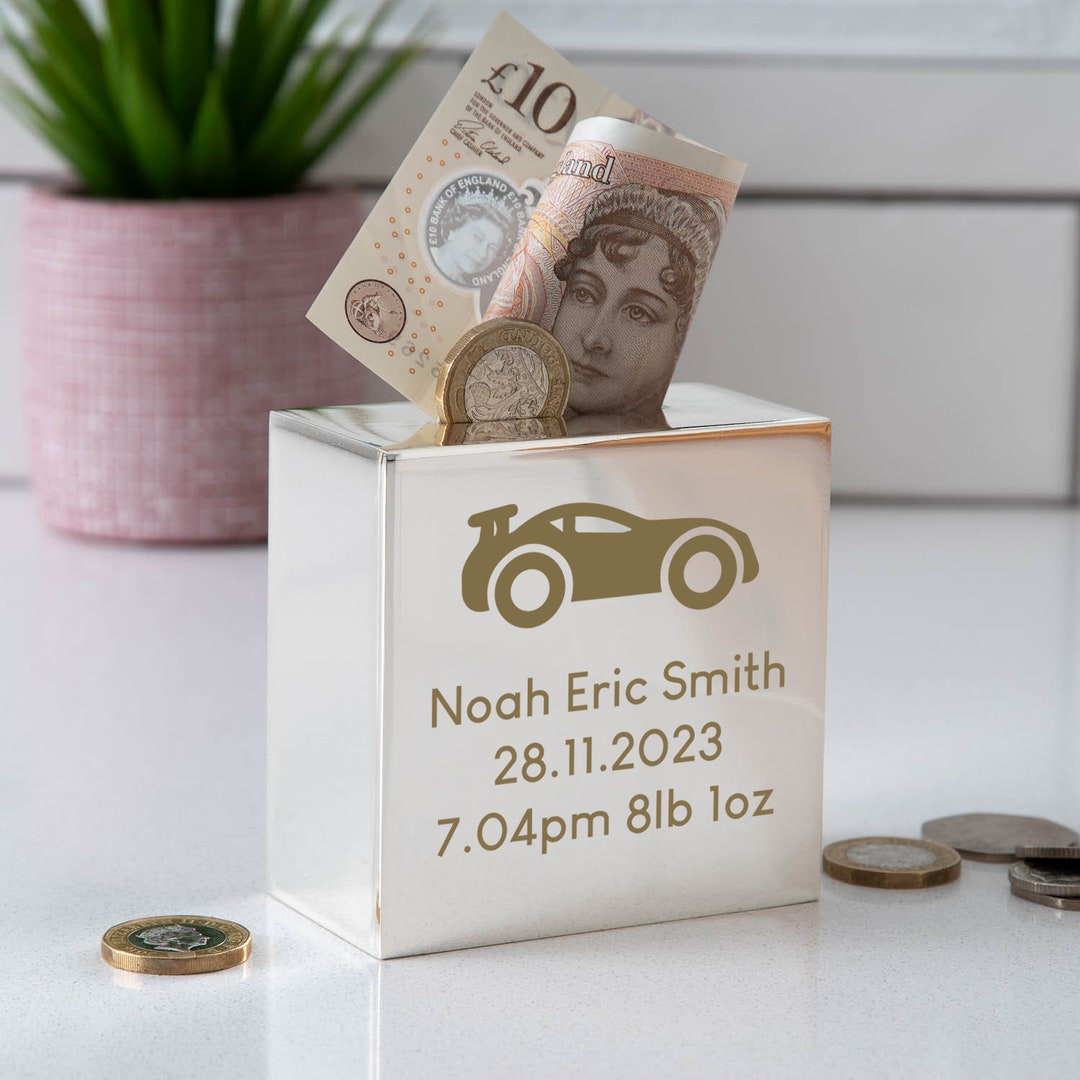 Personalised Racing Car Square Money Box Gifts Ideas for New Born Baby ...