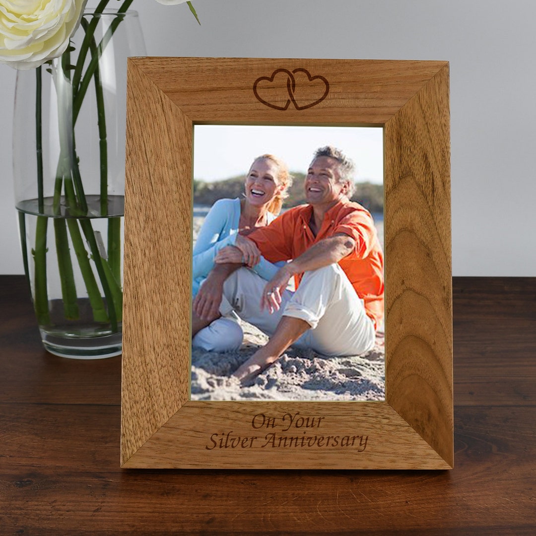 Personalised Wooden Photo Frame Silver Wedding Anniversary Gift – 25th ...
