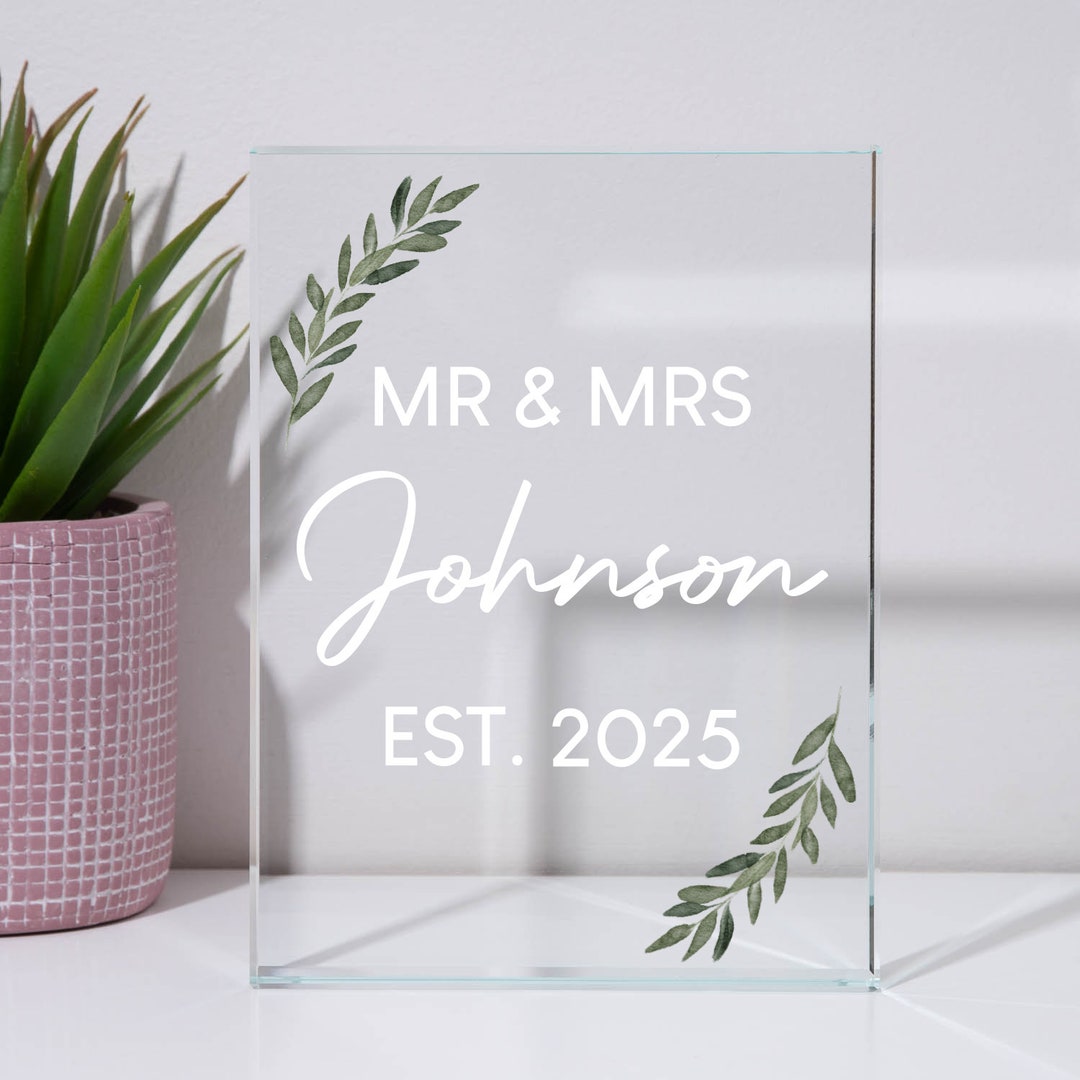 Personalised Mr & Mrs Floral Glass Block Gifts Ideas for Wedding Bride ...