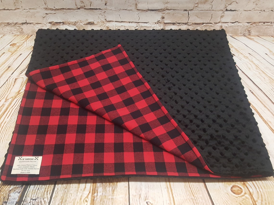 Red and Black Buffalo Plaid Flannel and Minky Blanket Nursery - Etsy