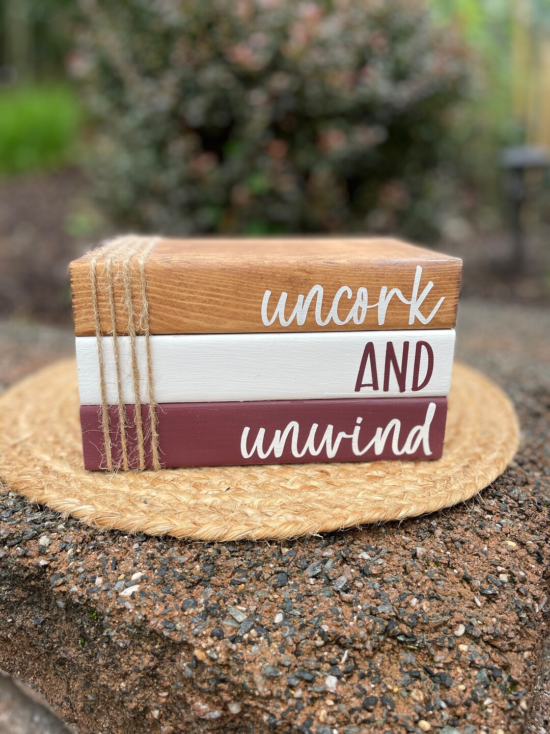 Wood Book Stack Uncork and Unwind Home Decor Wine - Etsy