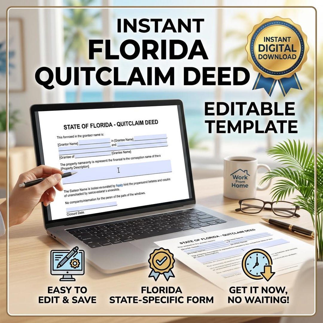 Florida Quitclaim Deed Template | Editable FL Deed Form (digital ...