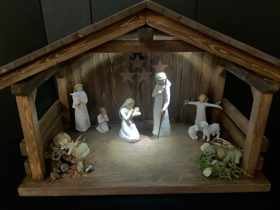 Ready to Ship, Solid Roof, Large Medium Walnut Nativity Stable/creche ...