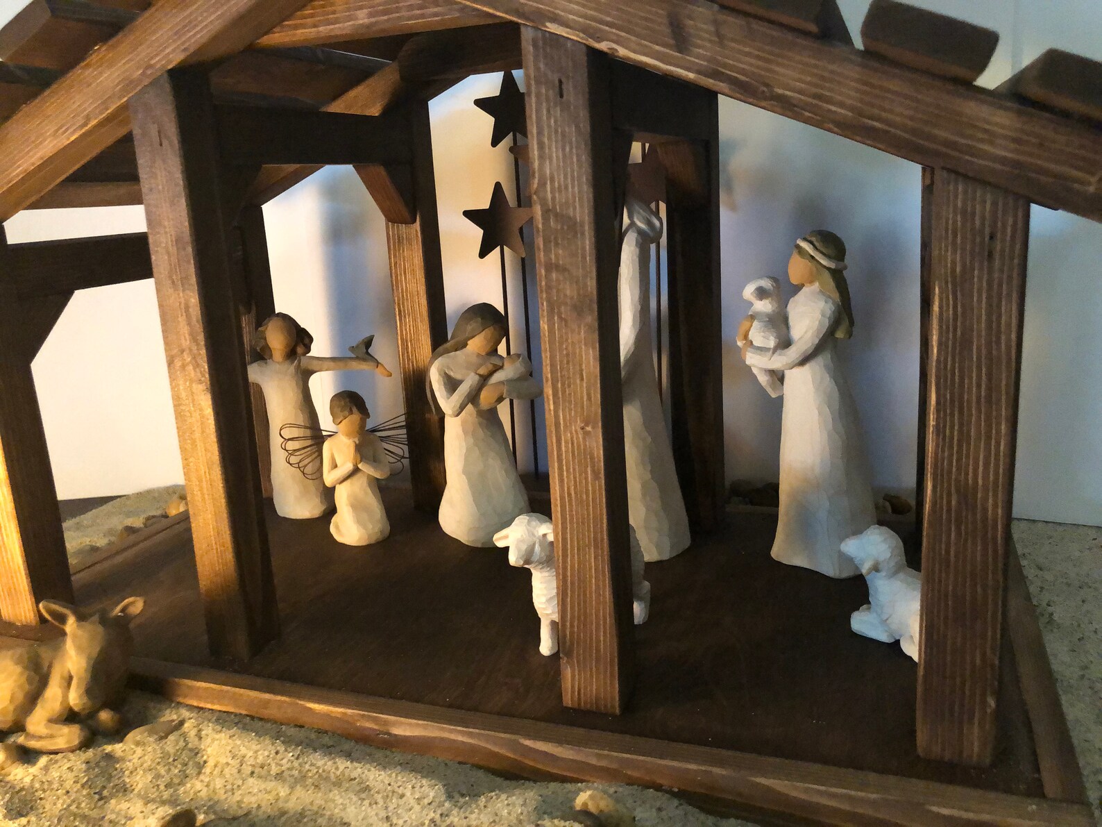 Handcrafted Nativity Stable Creche, Walnut Stained Spruce, 360 View - Etsy