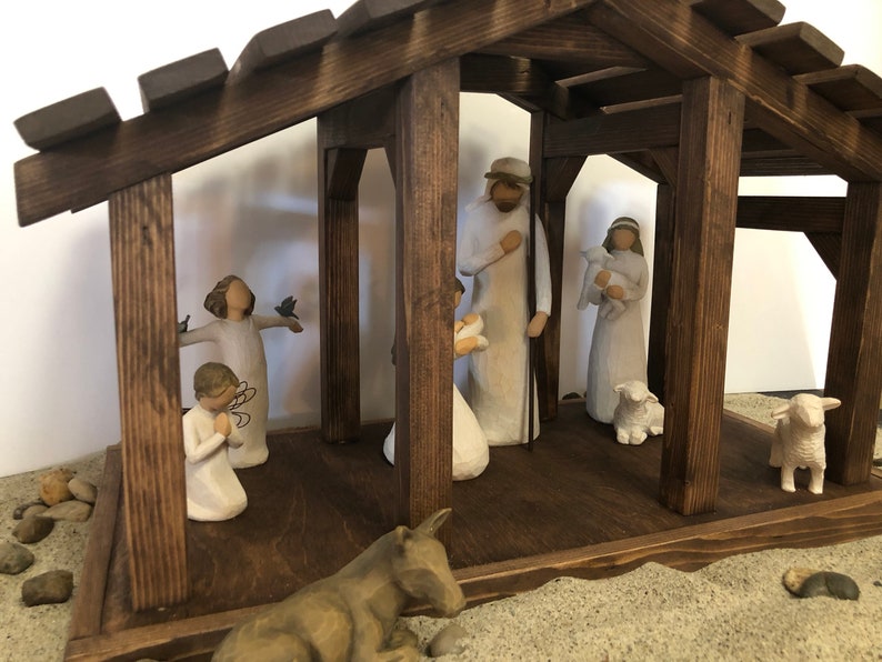 Handcrafted Nativity Stable Creche, Walnut Stained Spruce, 360 View - Etsy