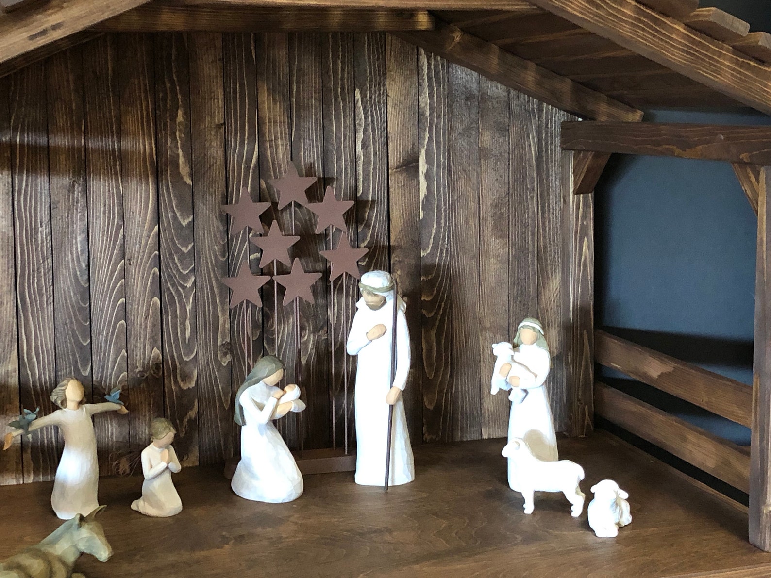 X-large Wood Nativity Stable / Creche/manger, 33 in Wide, 24in.tall, 19 ...