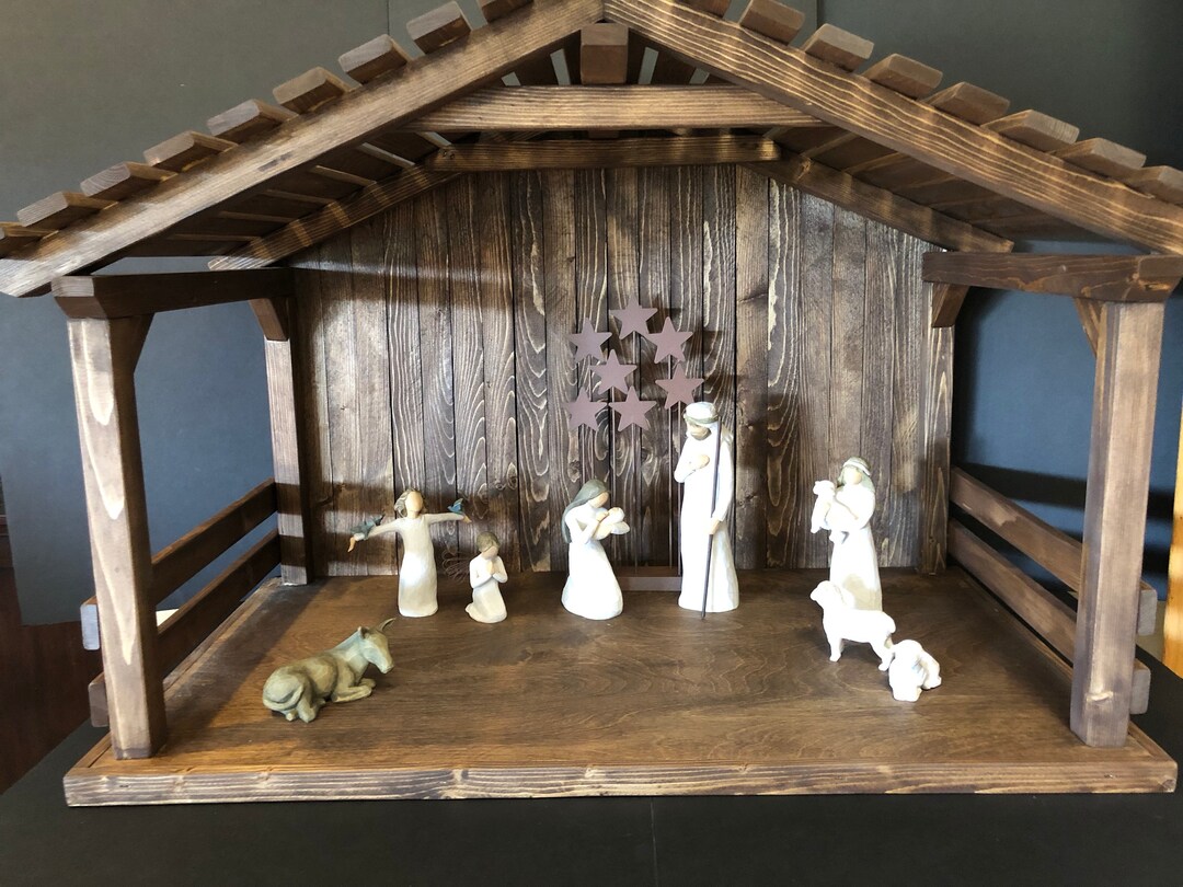 X-large Wood Nativity Stable / Creche/manger, 33 in Wide, 24in.tall, 19 ...