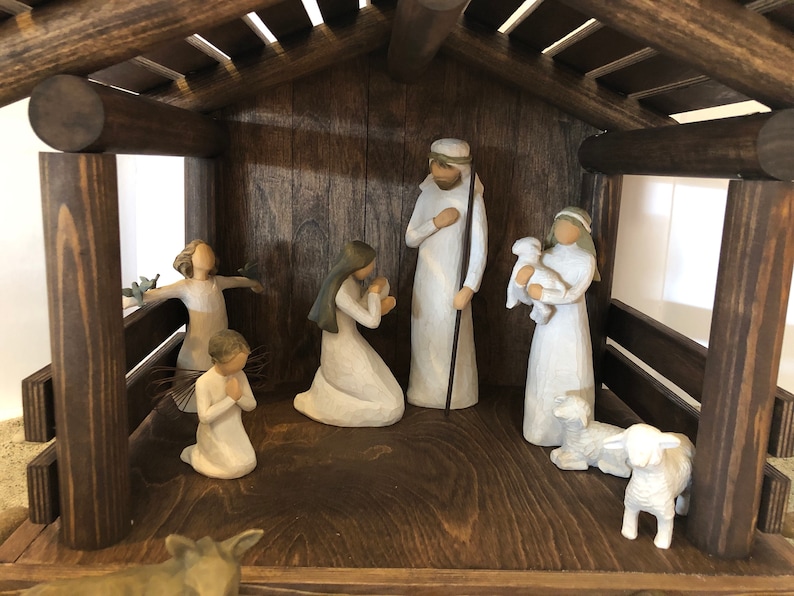 Ready to Ship,large Traditional Log Nativity Stable, 18 1/2"x 15"x 13 1 ...