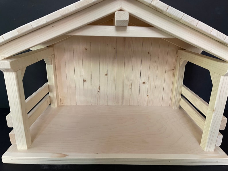 Ready to Ship Solid Roof, Large Natural Wood Nativity Stable/creche ...