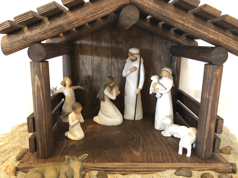 Ready to Ship,large Traditional Log Nativity Stable, 18 1/2"x 15"x 13 1 ...