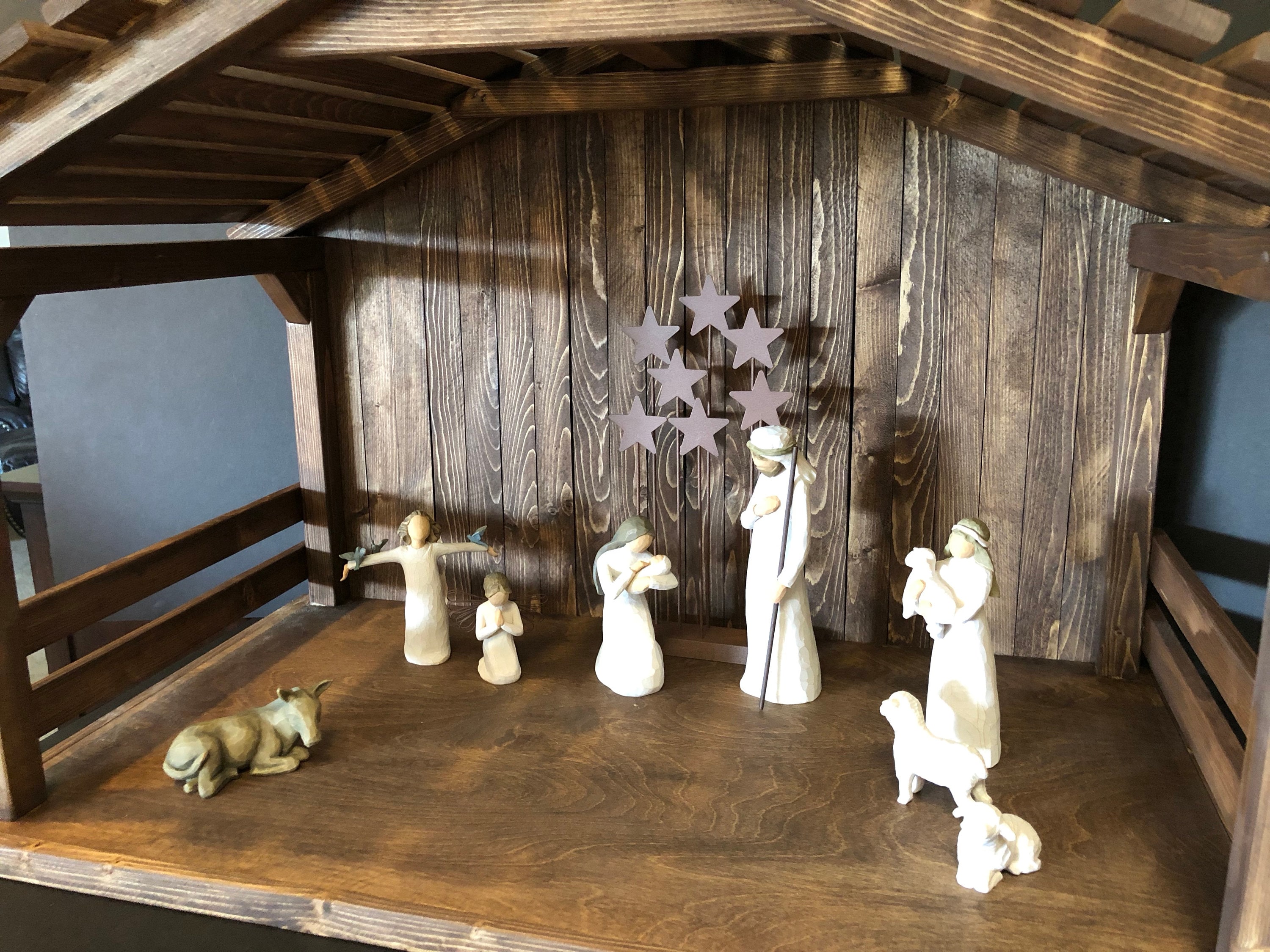 X-large Wood Nativity Stable / Creche/manger, 33 in Wide, 24in.tall, 19 ...