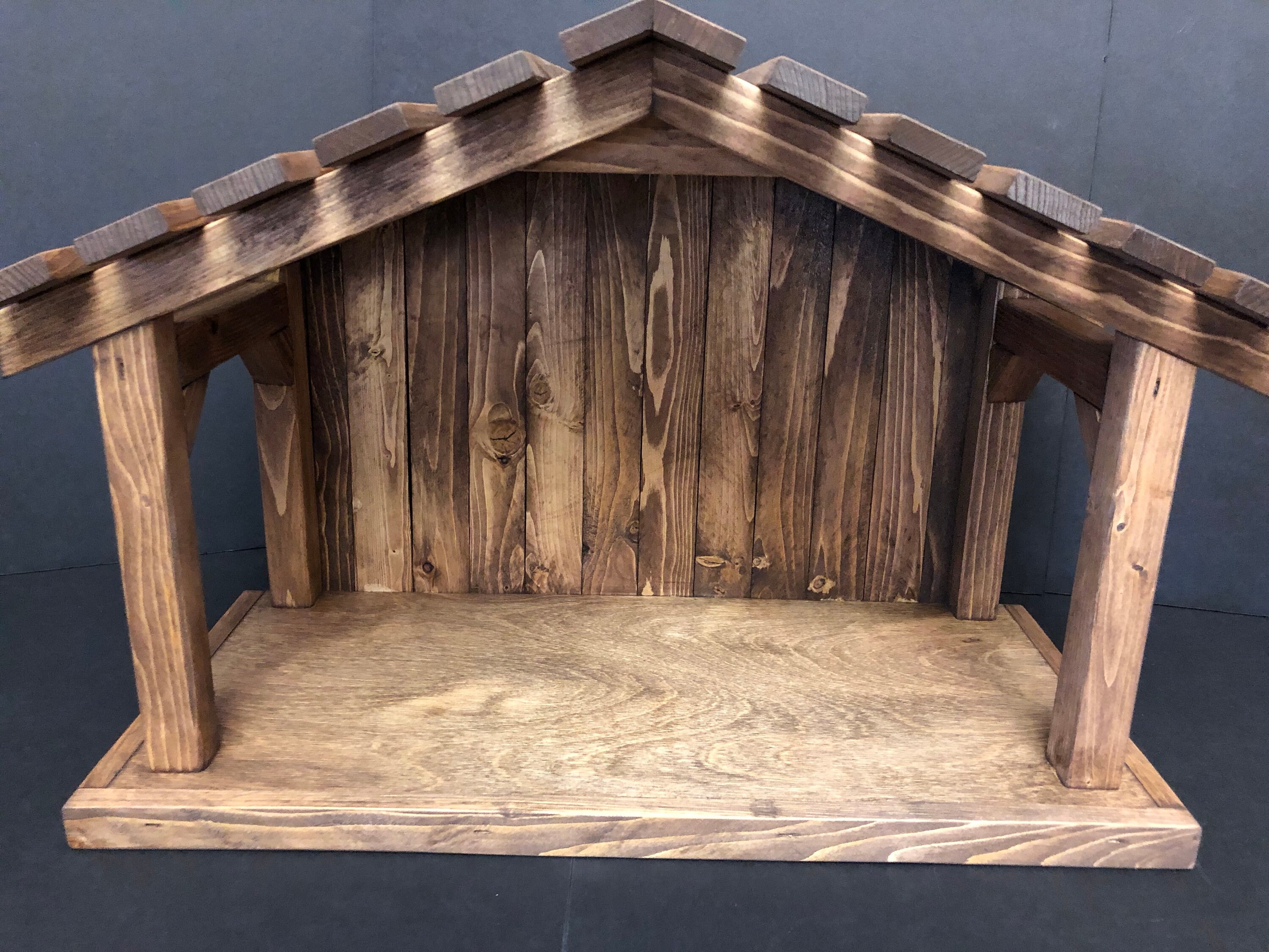 Ready to Ship, Wood Nativity Stable /creche, 21"wide 14 1/2"high 10 1/2 ...