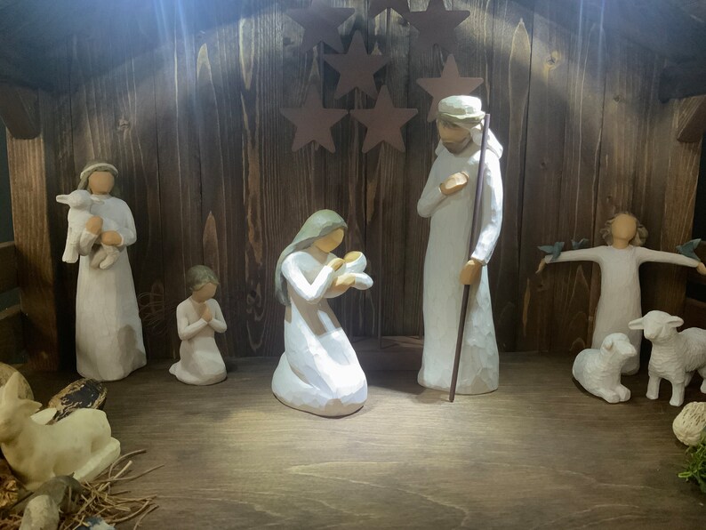 Ready to Ship Solid Roof Large Medium Walnut Nativity - Etsy