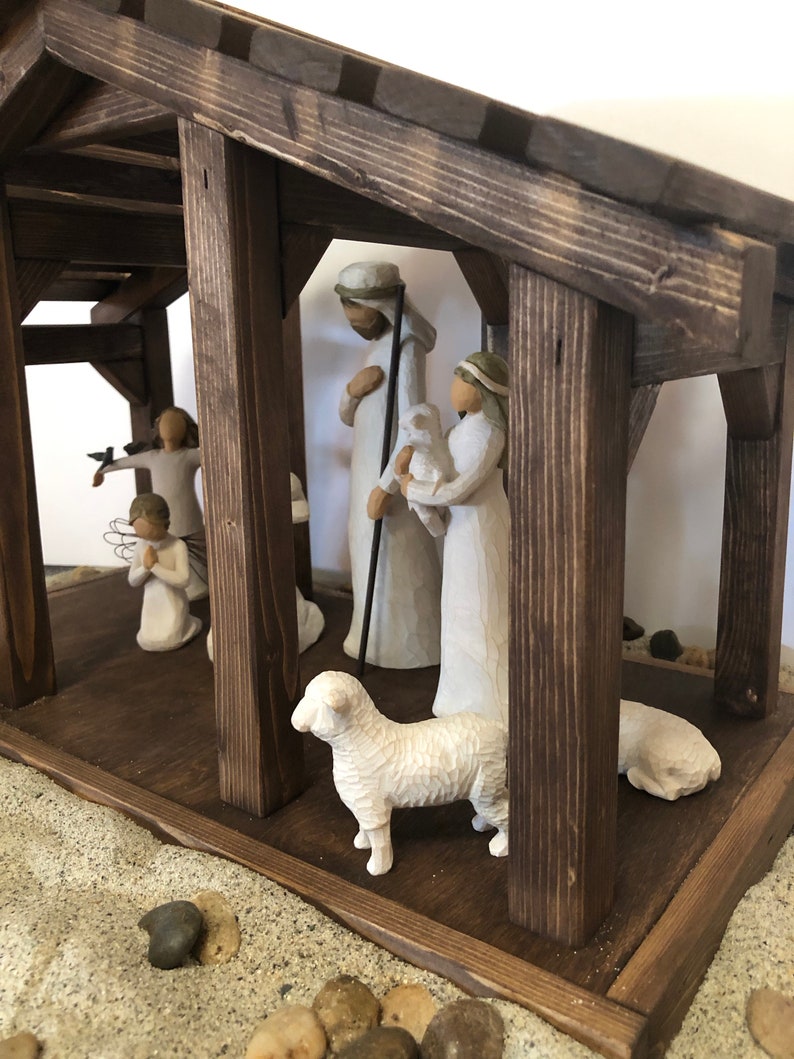 Handcrafted Nativity Stable Creche, Walnut Stained Spruce, 360 View - Etsy