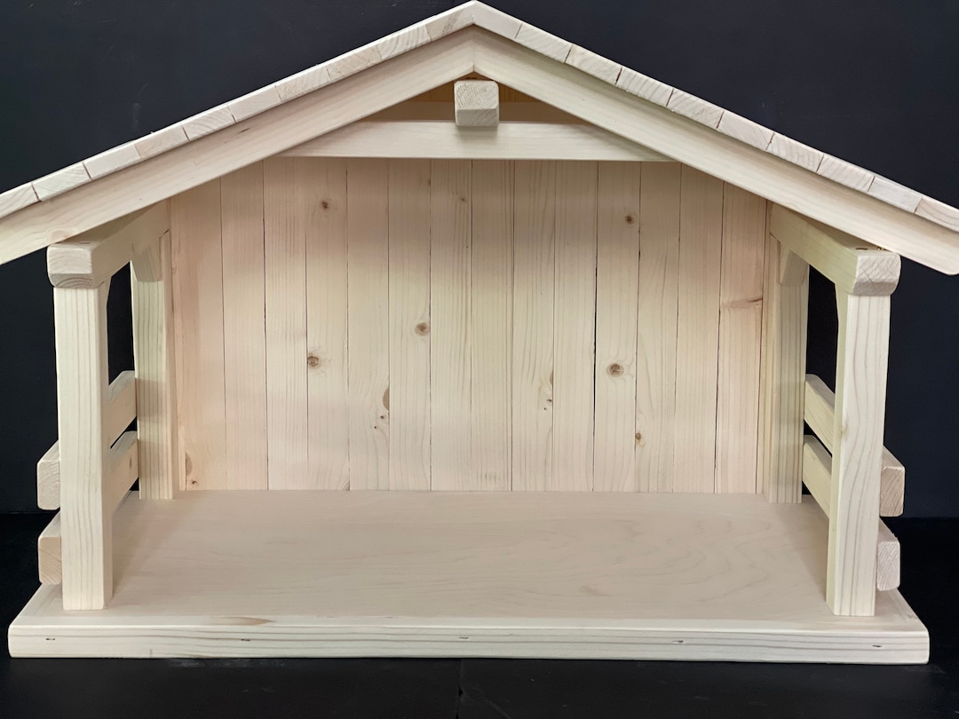 Ready to Ship Solid Roof, Large Natural Wood Nativity Stable/creche ...