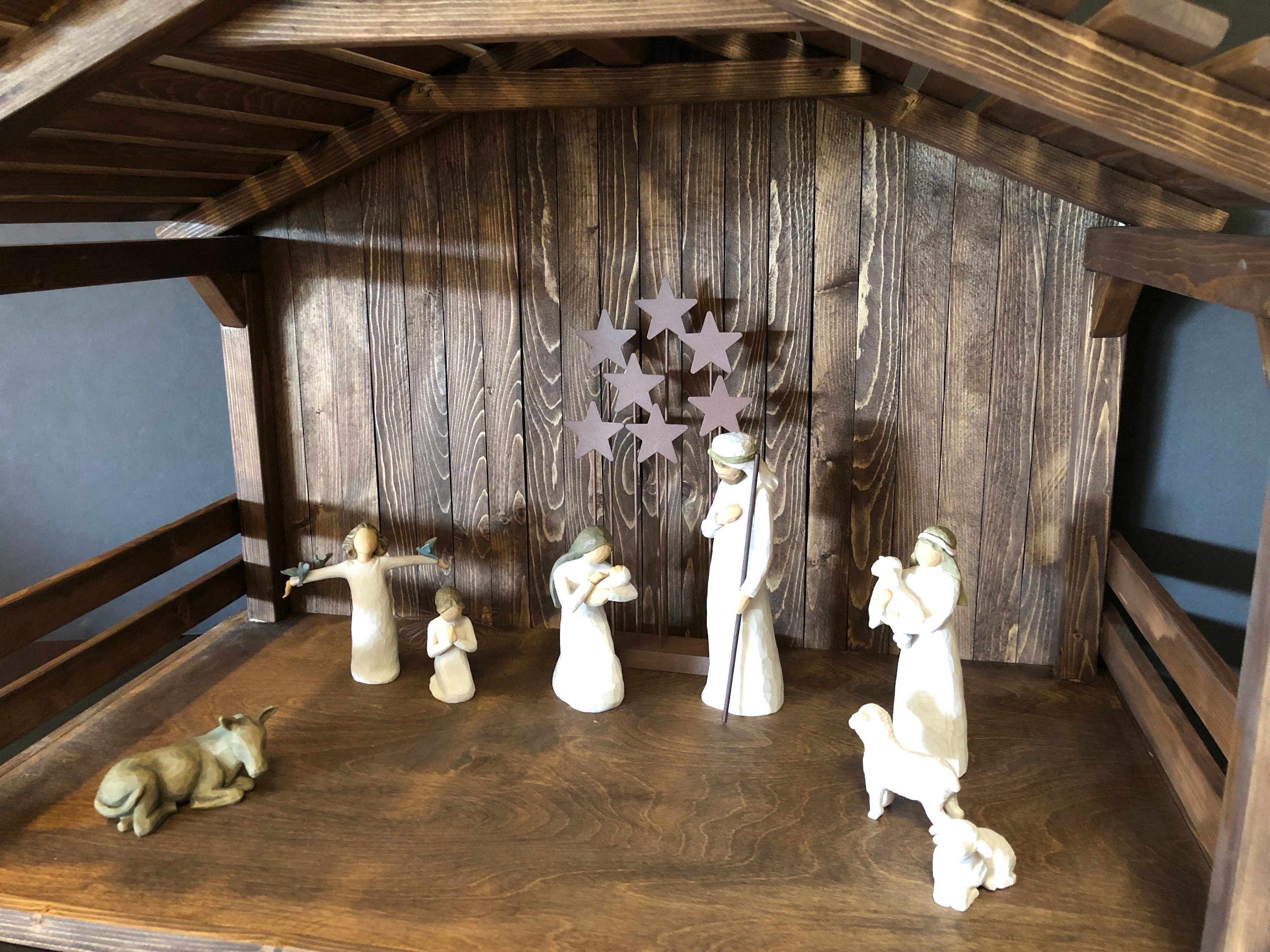 X-large Wood Nativity Stable / Creche/manger, 33 in Wide, 24in.tall, 19 ...