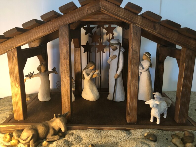 Handcrafted Nativity Stable Creche, Walnut Stained Spruce, 360 View - Etsy