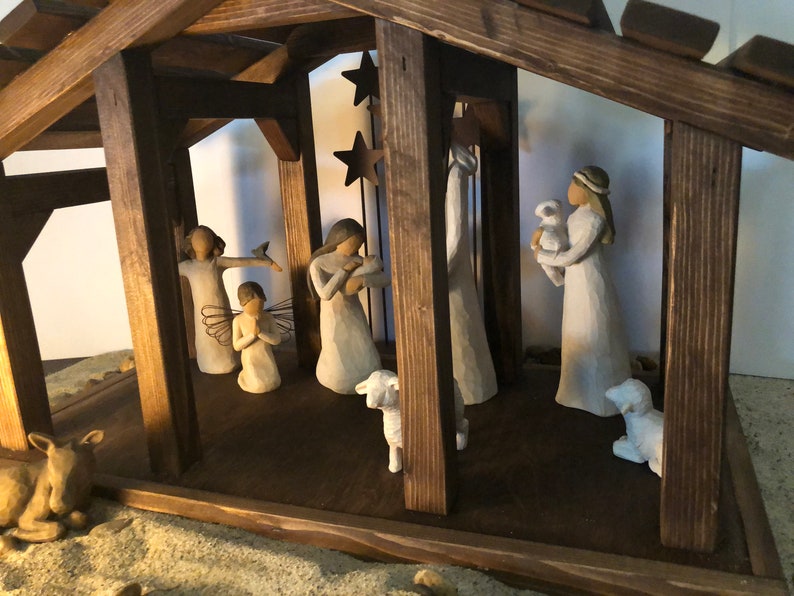 Handcrafted Nativity Stable Creche, Walnut Stained Spruce, 360 View - Etsy