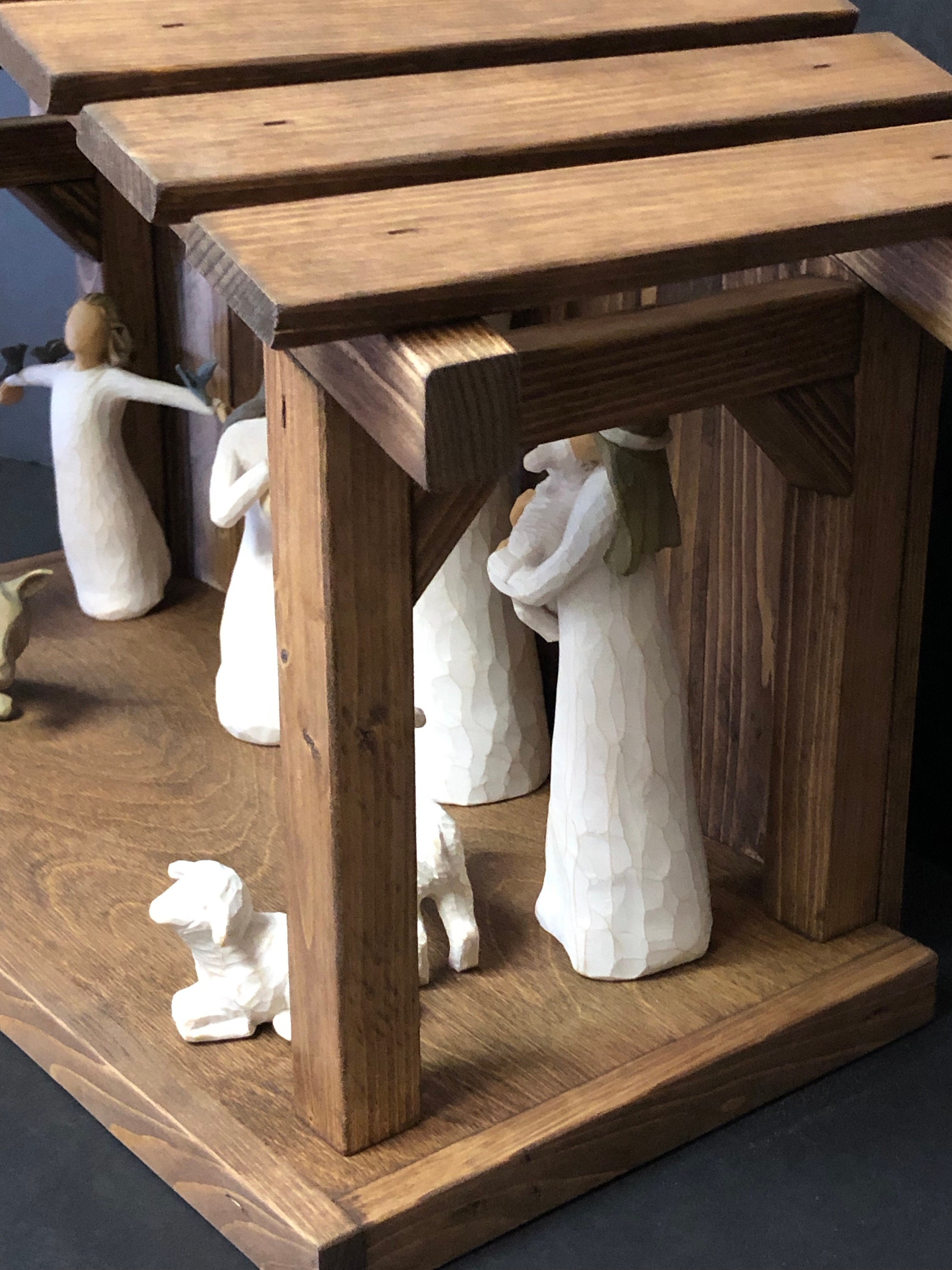 Ready to Ship, Wood Nativity Stable /creche, 21"wide 14 1/2"high 10 1/2 ...