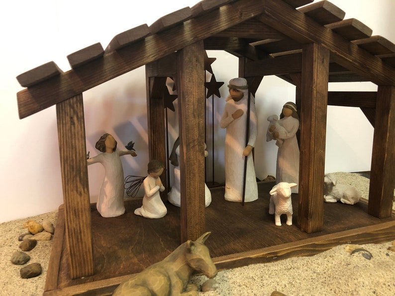Handcrafted Nativity Stable Creche, Walnut Stained Spruce, 360 View - Etsy