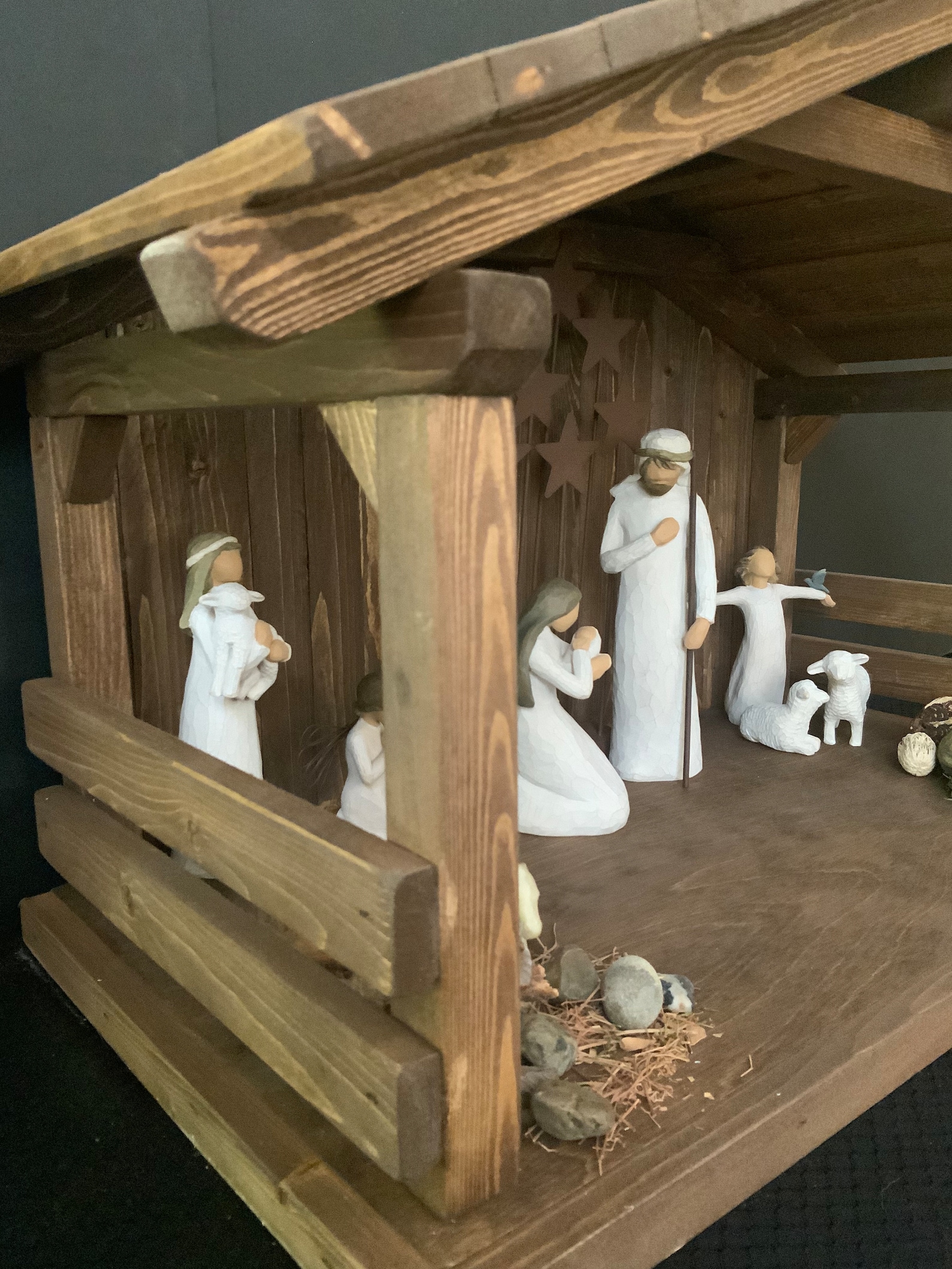 Ready to Ship Solid Roof Large Medium Walnut Nativity - Etsy