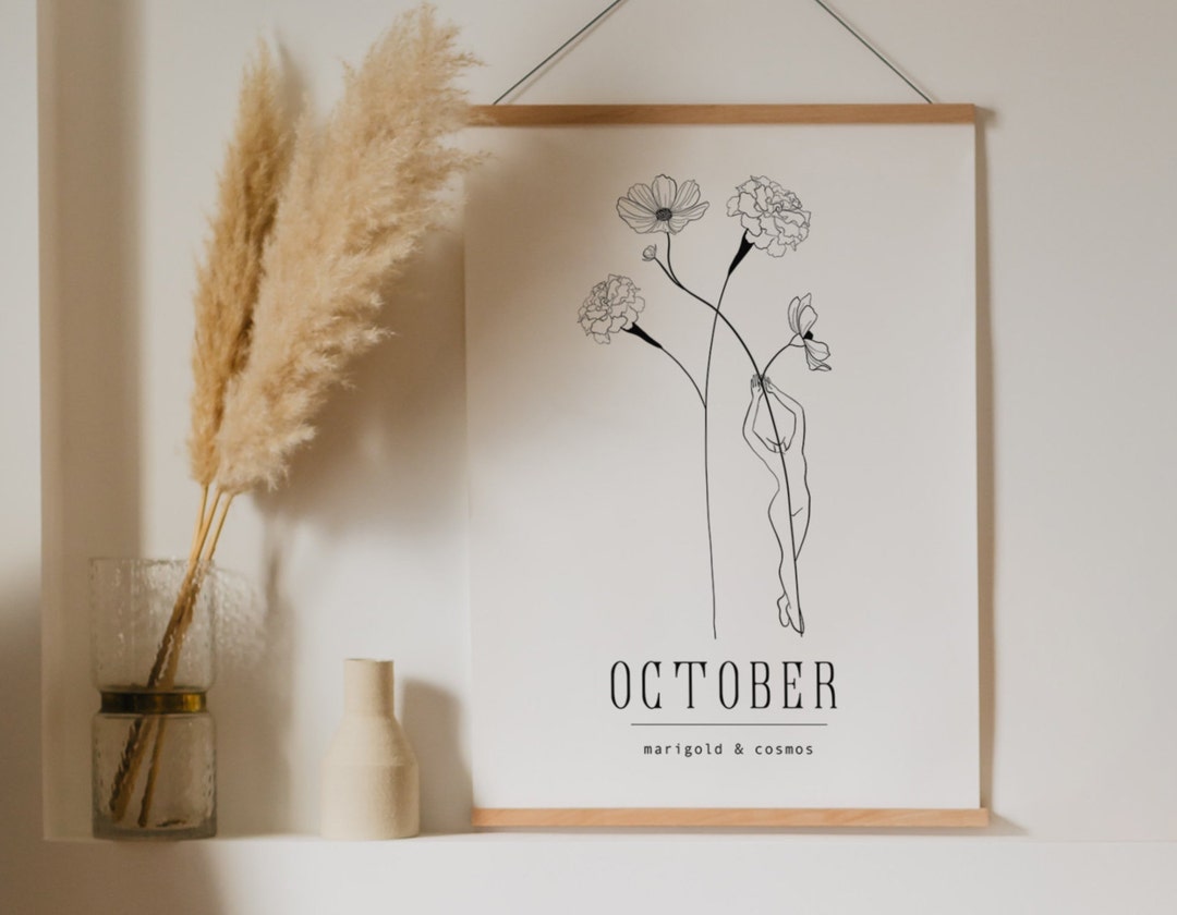 PRINTABLE Birth Month Flower for October | Minimal Floral Line Art ...