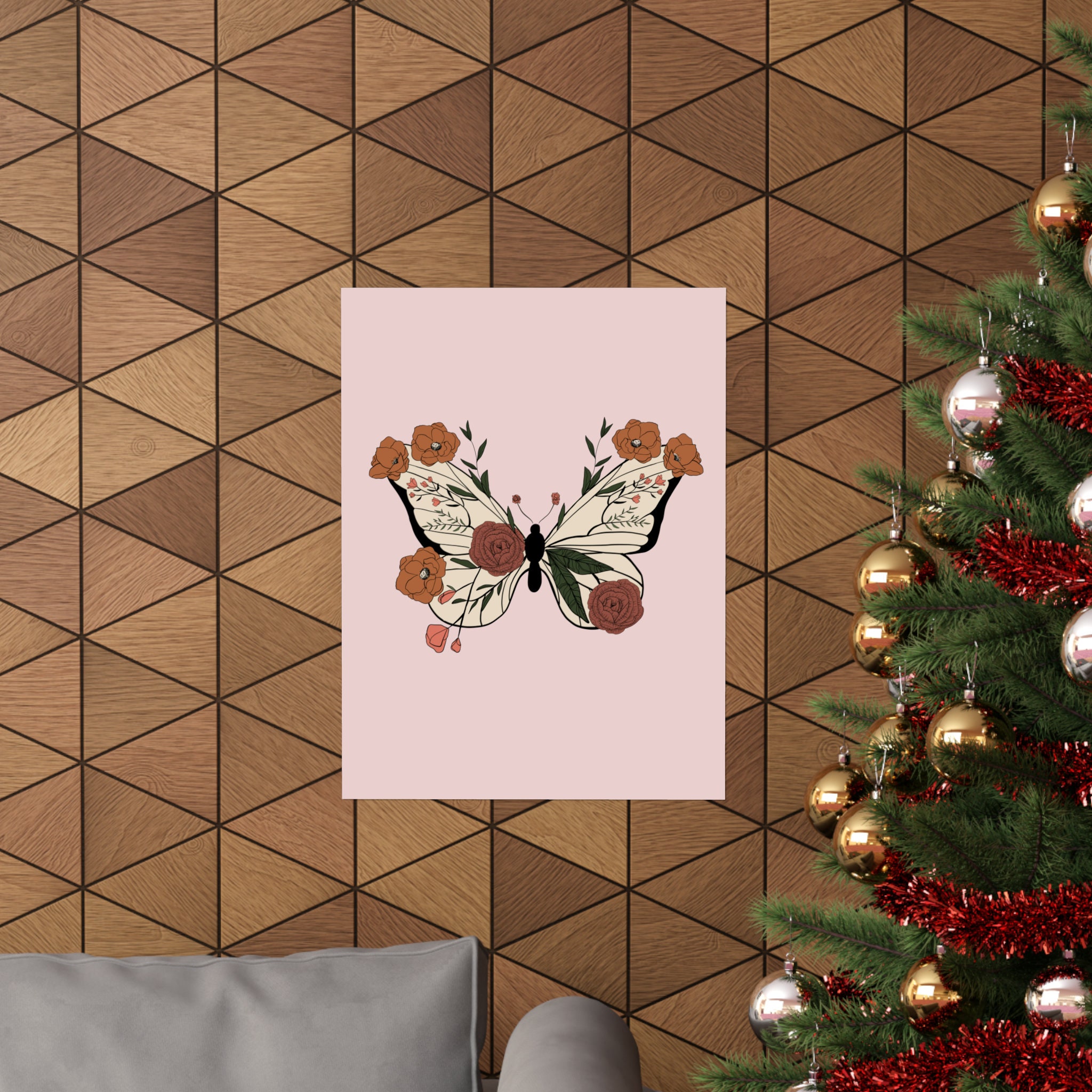 Boho Line Art Butterfly and Floral Poster in Light Neutral Tones | Boho ...
