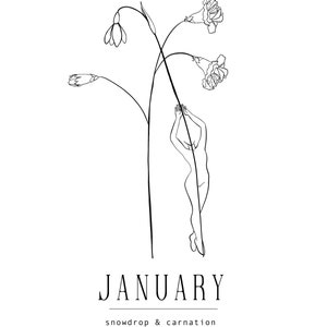 January Birth Month Flower 8x10 | Minimal Floral Line Art | Snowdrop ...