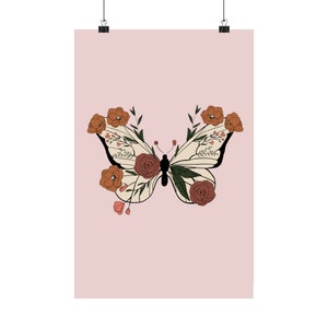 Boho Line Art Butterfly and Floral Poster in Light Neutral Tones Boho ...
