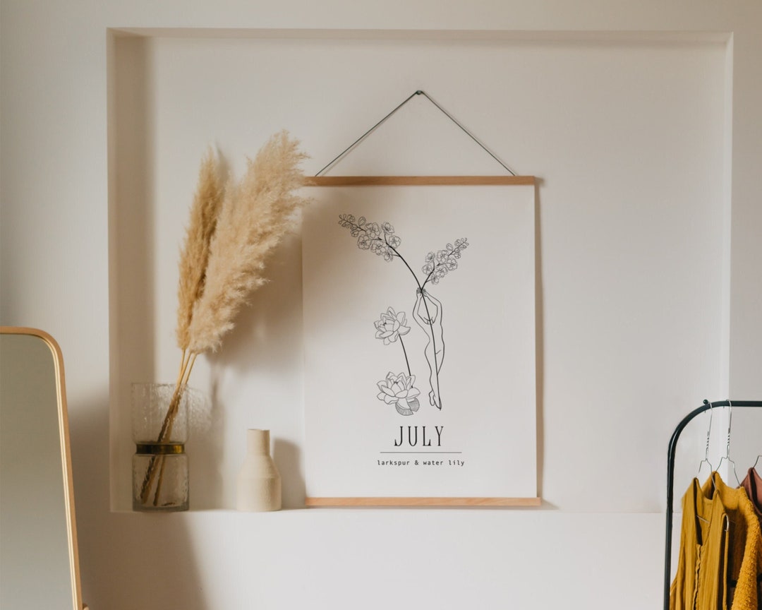 PRINTABLE July Birth Month Flower | Minimal Floral Line Art | Larkspur ...