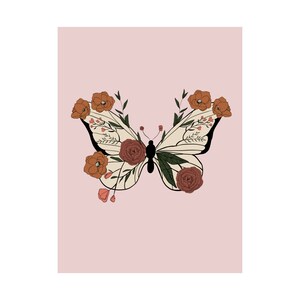 Boho Line Art Butterfly and Floral Poster in Light Neutral Tones | Boho ...
