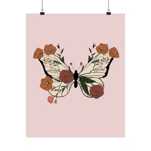 Boho Line Art Butterfly and Floral Poster in Light Neutral Tones Boho ...