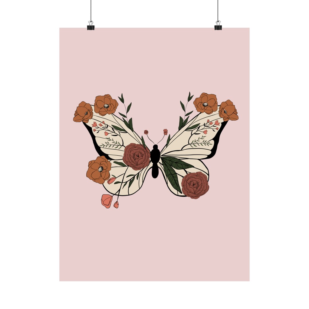 Boho Line Art Butterfly and Floral Poster in Light Neutral Tones Boho ...