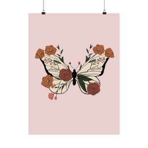 Boho Line Art Butterfly and Floral Poster in Light Neutral Tones | Boho ...
