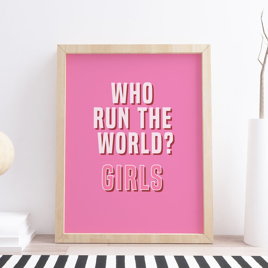 Who Run the World Girls Typography Print Pink Print Quote - Etsy