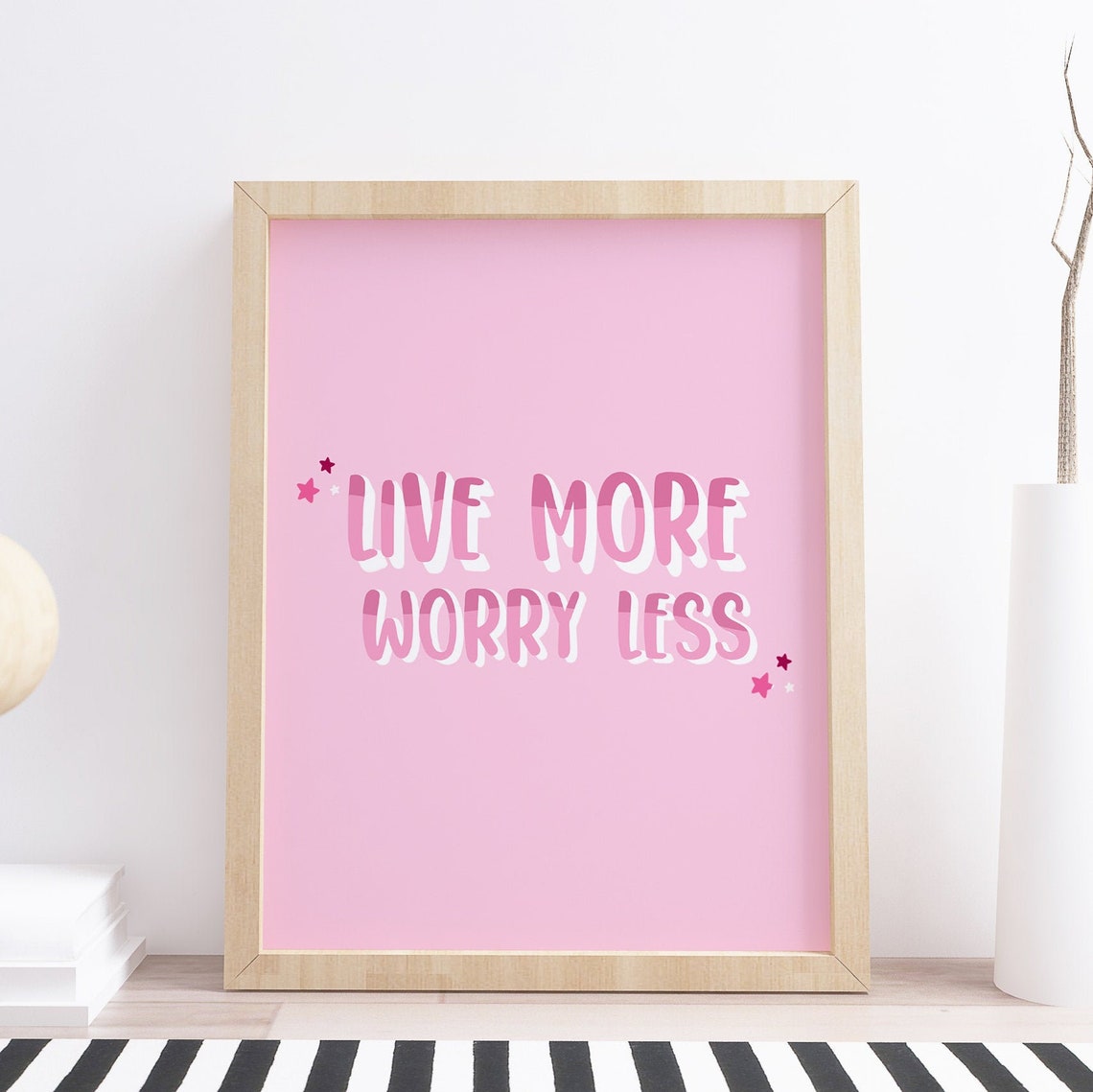Live More Worry Less Motivational Quote Wall Art Print Etsy