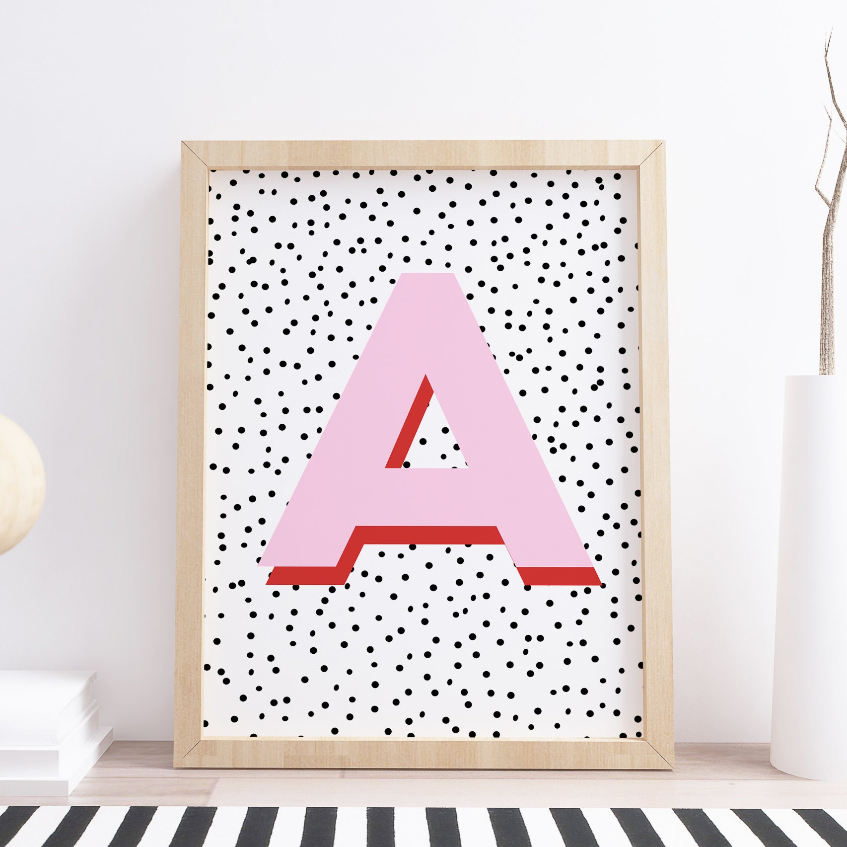 Personalised Initial Print Pink Nursery Wall Art - Etsy UK