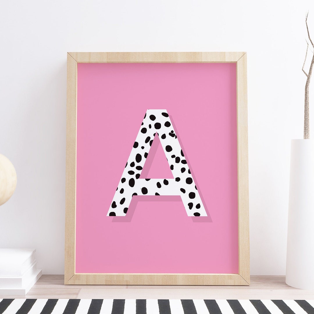 Personalised Initial Print, Pink, Alphabet, Nursery Print, Bedroom ...