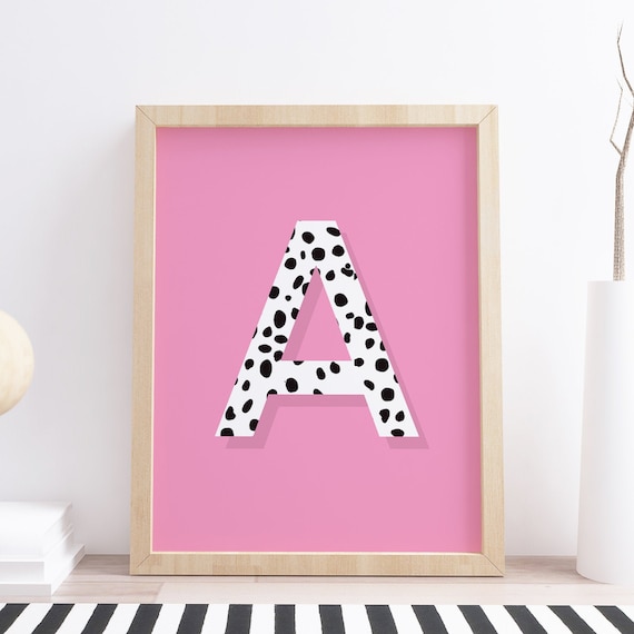 Personalised Initial Print Pink Alphabet Nursery Print | Etsy