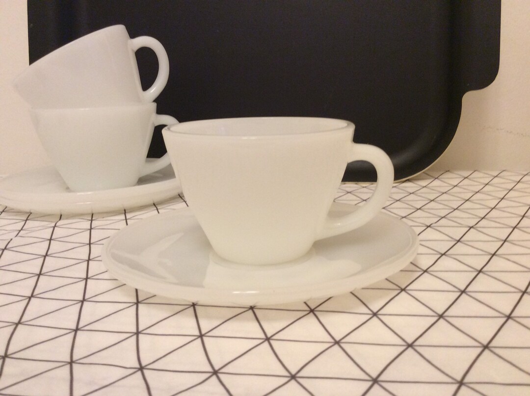 Set of Tea Cup and Saucer Fire-king Anchor Hocking, White Tea Cup and ...
