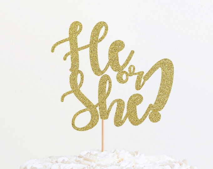 Glitter He or She Cake Topper: Gender Reveal Party Decoration - Etsy ...