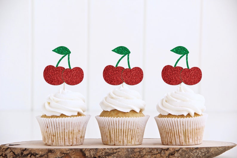 Cherry Cupcake Toppers, Cherry Cake Toppers, Cherry Theme Party Cupcake ...