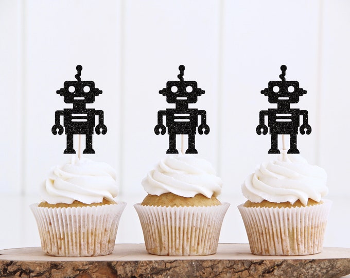 Glitter Robot Cupcake Toppers: Robot Theme Party Decorations - Etsy