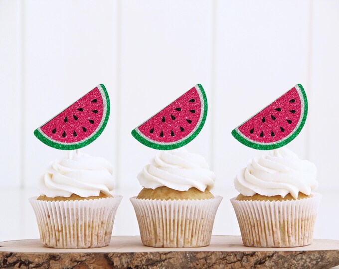 Watermelon Cupcake Toppers, Watermelon Cake Decoration Topper, Summer ...