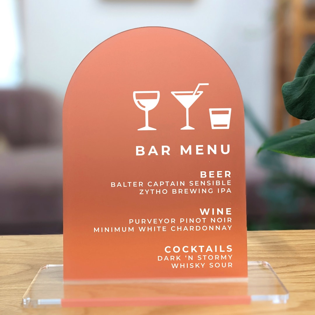 Acrylic Arch Menu Sign - Drinks Menu - Wedding Signage - Etsy Australia
