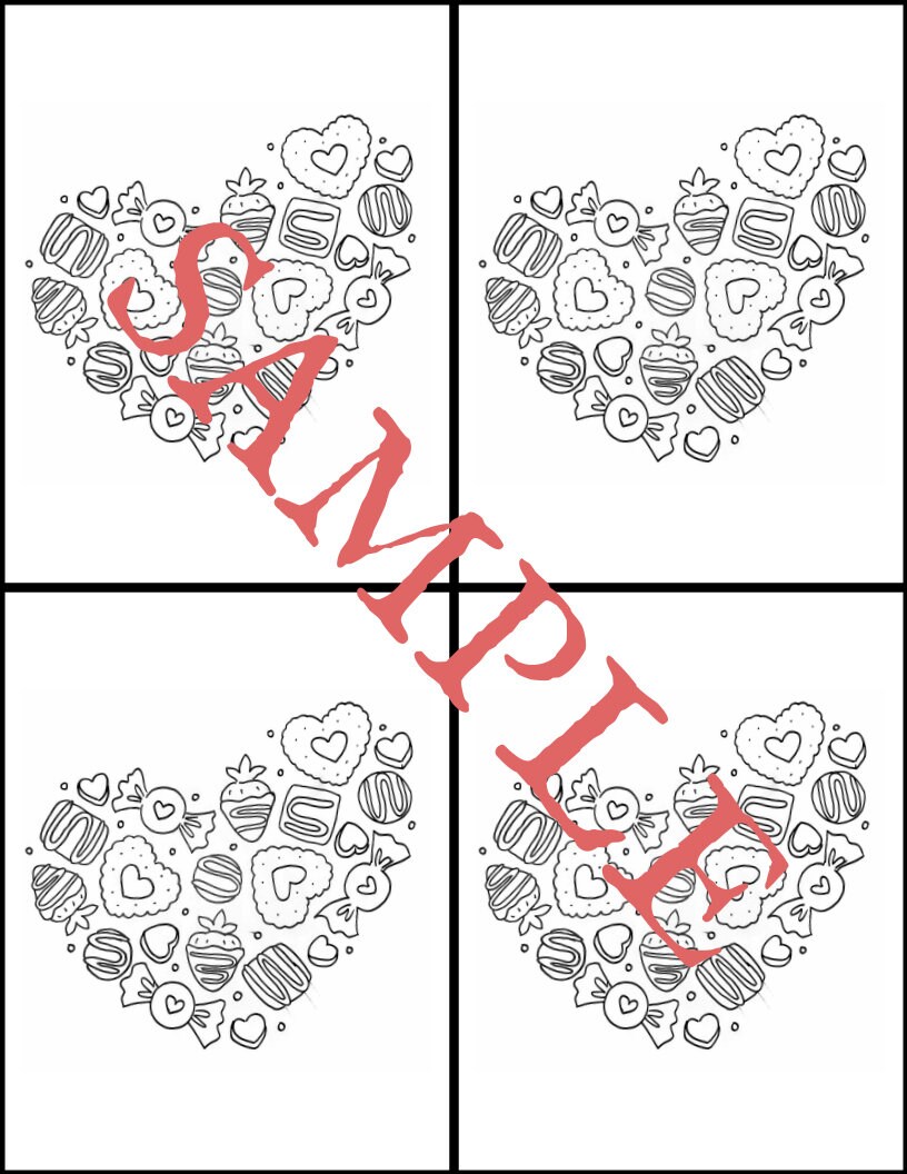 Candy Heart Coloring Page Full and Quarter Size - Etsy